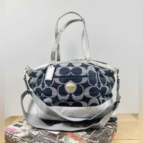 Coach | Bags | Coach Denim Silver Signature Diaper Weekender Bag F7443 ...